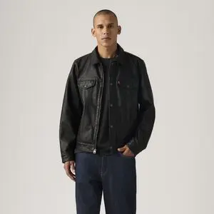LEVI'S Faux Leather Trucker Jacket - Black W Chambray Lining