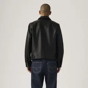 LEVI'S Faux Leather Trucker Jacket - Black W Chambray Lining