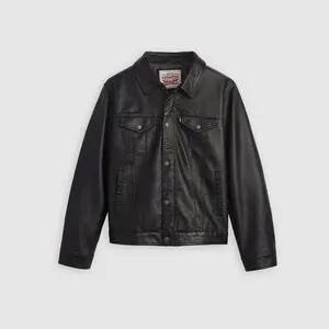 LEVI'S Faux Leather Trucker Jacket - Black W Chambray Lining