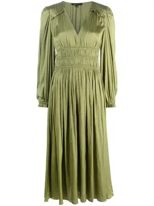 Maje Satin Ruffle-trimmed Midi Dress - Green