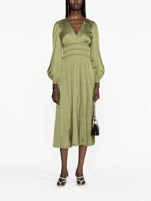 Maje Satin Ruffle-trimmed Midi Dress