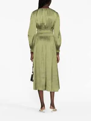 Maje Satin Ruffle-trimmed Midi Dress