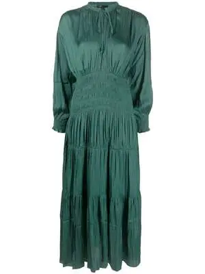 Maje Tiered Satin Midi Dress - Green