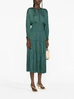 Maje Tiered Satin Midi Dress - Green