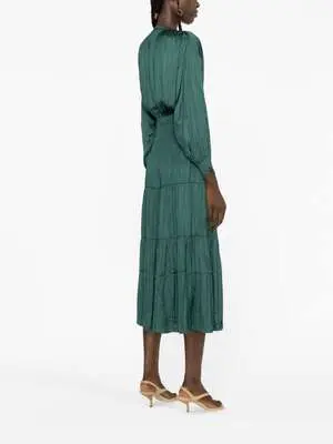 Maje Tiered Satin Midi Dress - Green