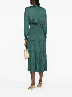 Maje Tiered Satin Midi Dress - Green