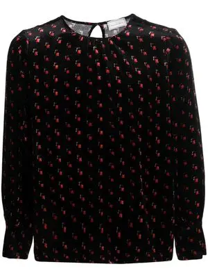 PIERRE-LOUIS MASCIA Velour Graphic-print Blouse - Black