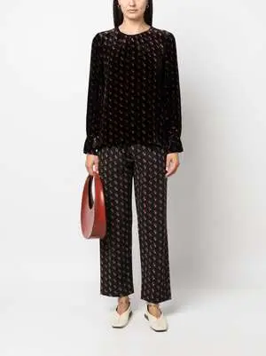 PIERRE-LOUIS MASCIA Velour Graphic-print Blouse - Black