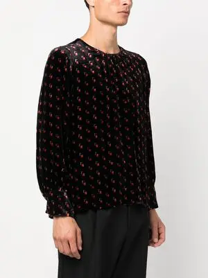 PIERRE-LOUIS MASCIA Velour Graphic-print Blouse - Black