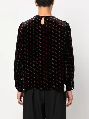 PIERRE-LOUIS MASCIA Velour Graphic-print Blouse - Black