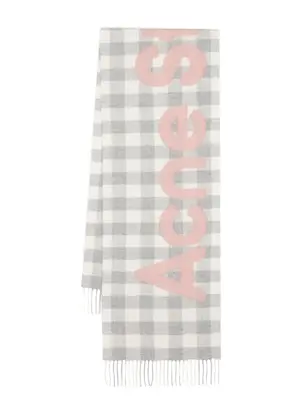 Acne Studios Logo-patch Checked Wool Scarf - Grey