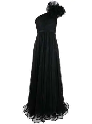 ANA RADU Floral-appliqué One-shoulder Gown