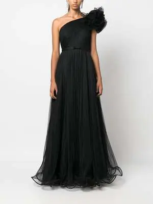 ANA RADU Floral-appliqué One-shoulder Gown