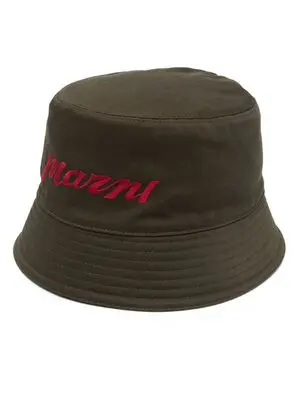 Marni Logo Embroidered Cotton Bucket Hat - Green
