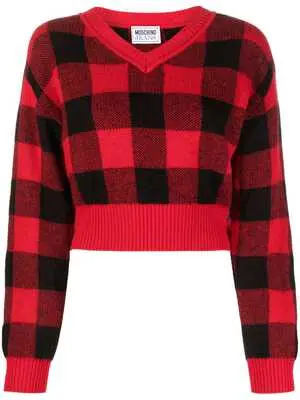 Moschino Check-pattern Wool-blend Jumper - Red