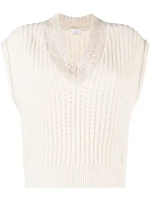 Brunello Cucinelli Sequin-embellished Knitted Top