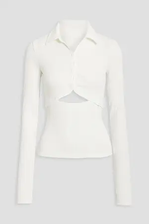 Helmut Lang Cutout Ribbedknit Polo Shirt