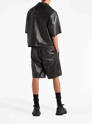 Prada Triangle-logo Leather Bermuda Shorts