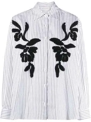 ERMANNO FIRENZE Floral-embroidered Striped Shirt - White