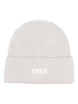 MSGM Logo-embroidered Ribbed-knit Beanie - Grey