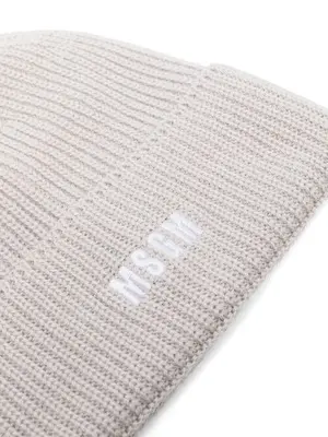 MSGM Logo-embroidered Ribbed-knit Beanie - Grey