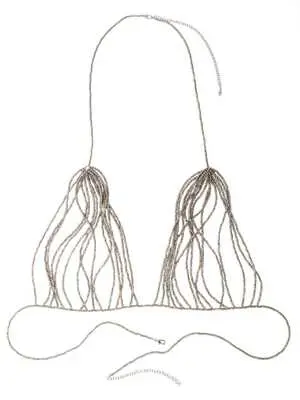 Brunello Cucinelli Bead-embellished Chain Bralette - Grey