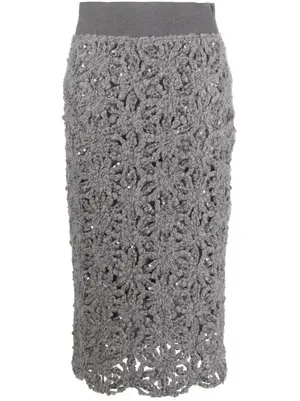 Brunello Cucinelli Sequin-embellished Crochet Knit Midi Skirt