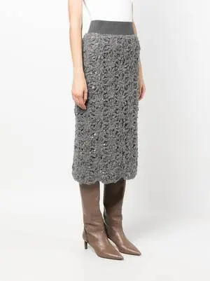 Brunello Cucinelli Sequin-embellished Crochet Knit Midi Skirt