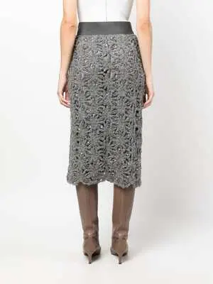 Brunello Cucinelli Sequin-embellished Crochet Knit Midi Skirt