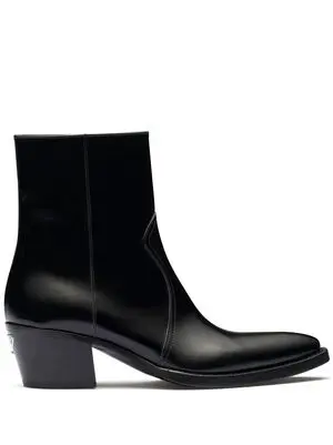 Prada Triangle-logo Leather Ankle Boots