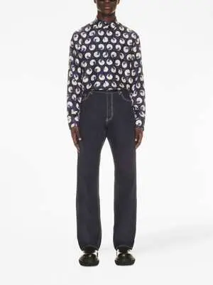 Off-White Logo-embroidered Straight Leg Jeans - Blue