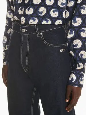 Off-White Logo-embroidered Straight Leg Jeans - Blue
