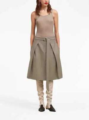 Ami Belted Wool Midi Skirt