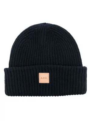 A.p.c. Logo-appliqué Wool-blend Beanie - Blue