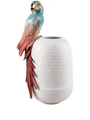 LLADRO Macaw Bird Porcelain Vase - White