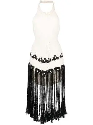 JIL SANDER Fringed Knit Halterneck Top