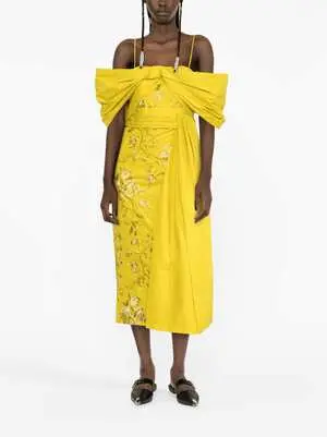 Erdem Evora Off-shoulder Embroidered Dress