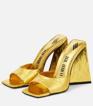 Attico Devon Laminated Leather Mules - Gold