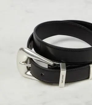 Saint Laurent Folk Leather Belt - Black