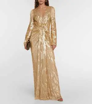 Jenny Packham Margot Sequined Gown - Gold