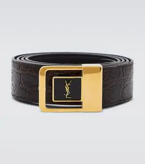 Saint Laurent La 66 Croc-effect Leather Belt - Black
