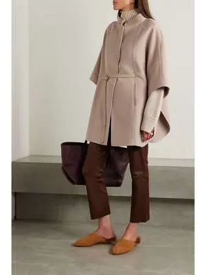 Loro Piana Belted Leather-trimmed Cashmere Cape