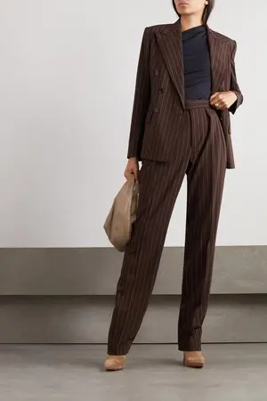 Ralph Lauren Graison Pleated Pinstriped Wool Straight-leg Pants