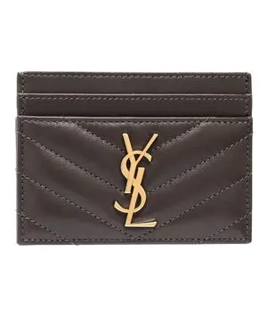 Saint Laurent Cassandre Matelassé Leather Cardholder Gray
