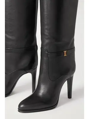 Saint Laurent Diane Logo-embellished Leather Knee Boots - Black
