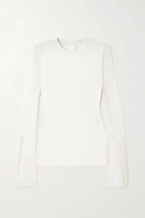 Chloé Ribbed Wool-blend And Pointelle-knit Linen-blend Top