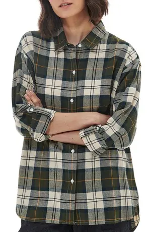 Barbour Elishaw Plaid Cotton Button-up Tunic Shirt Ancient Tartan