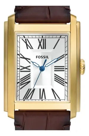 Fossil Carraway Leather Strap Watch - Brown