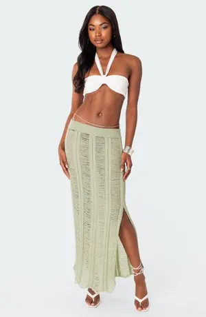 EDIKTED Ophelia Distressed Knit Maxi Skirt