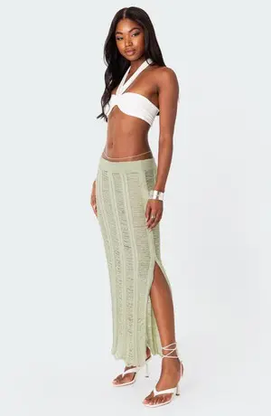 EDIKTED Ophelia Distressed Knit Maxi Skirt
